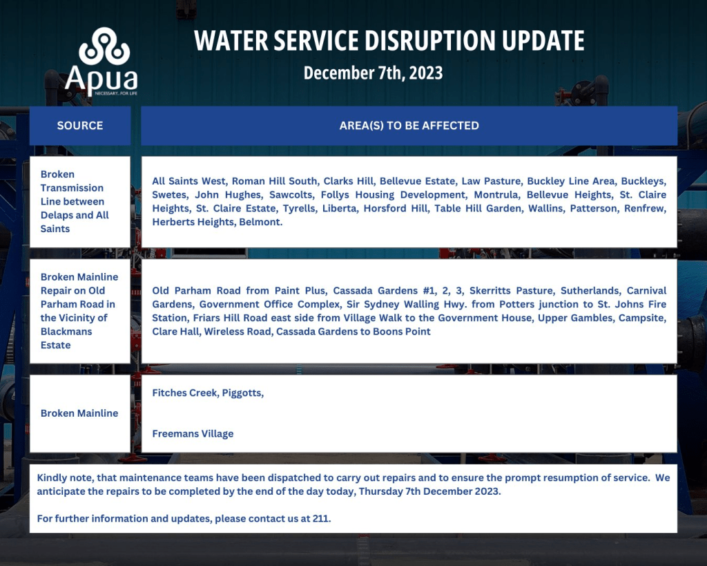 APUA: Water Service Disruption Update – safety steps