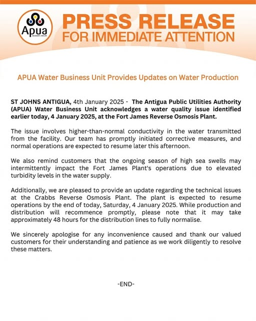 APUA Water Business Unit Provides Updates On Water Production – safety ...